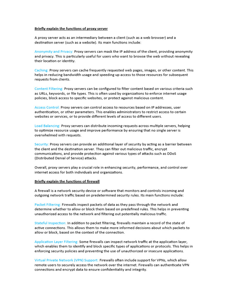 Proxy Server and Firewall Functions | PDF | Proxy Server | Firewall (Computing)