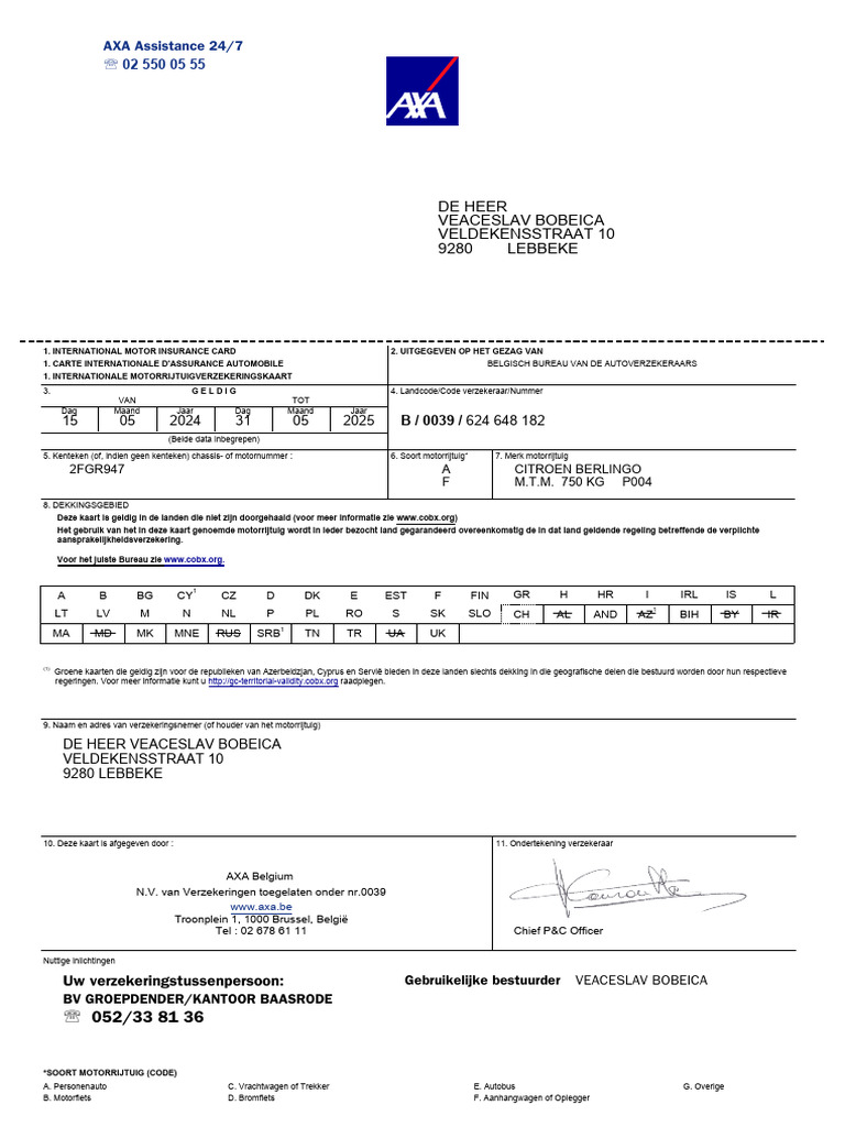 AXA Verzekeringsbewijs 624648182 1 | PDF