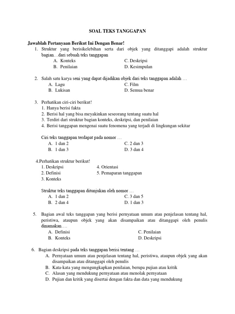 Soal Teks Tanggapan Kelas 7 | PDF