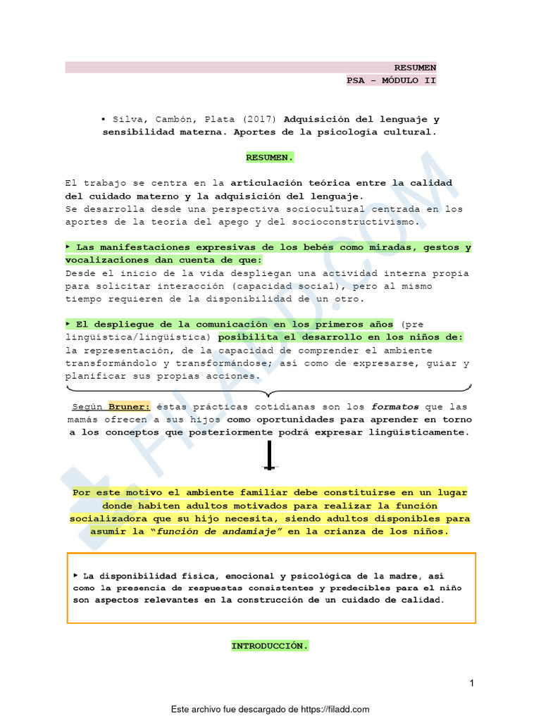 Resumen Psicología, Sujeto y Aprendizaje Modulo Ii Parte 1 | Descargar gratis PDF | Aquisición ...