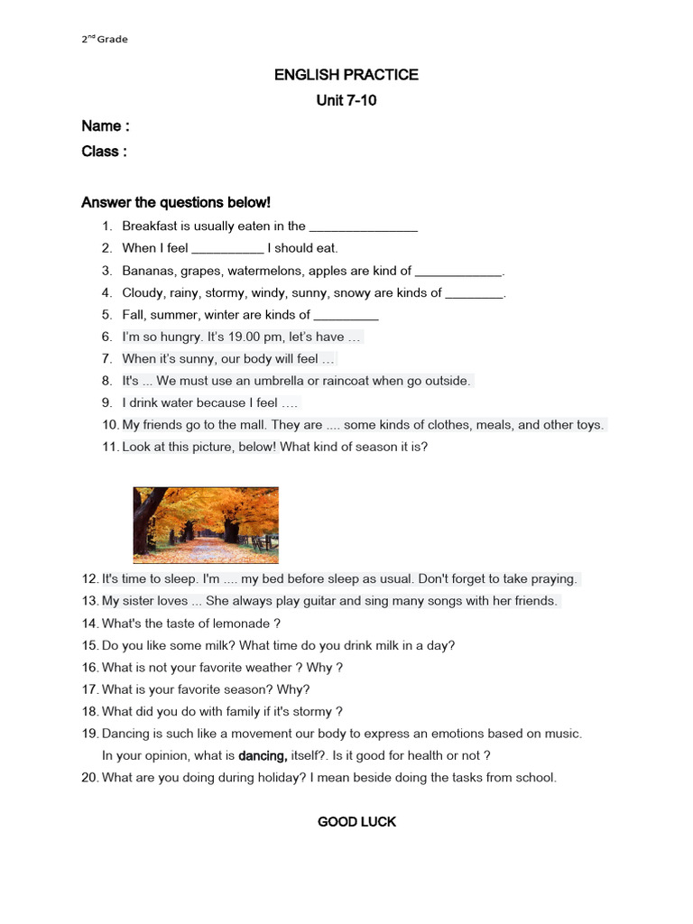 English Practice For 2nd Grade | PDF