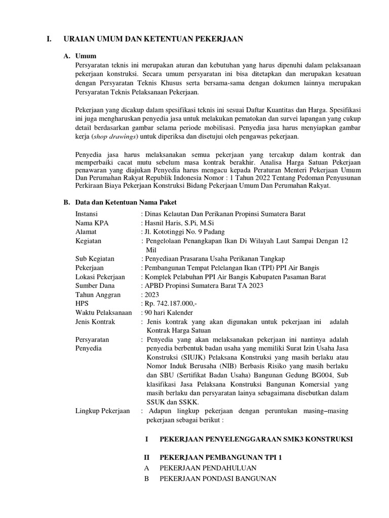 Uraian Pekerjaan TPI | PDF