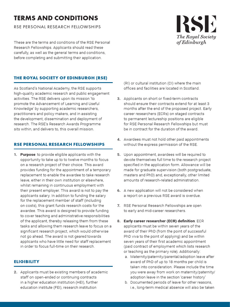 RSE Fellowship Terms for Academics | PDF | Employment | Doctor Of ...