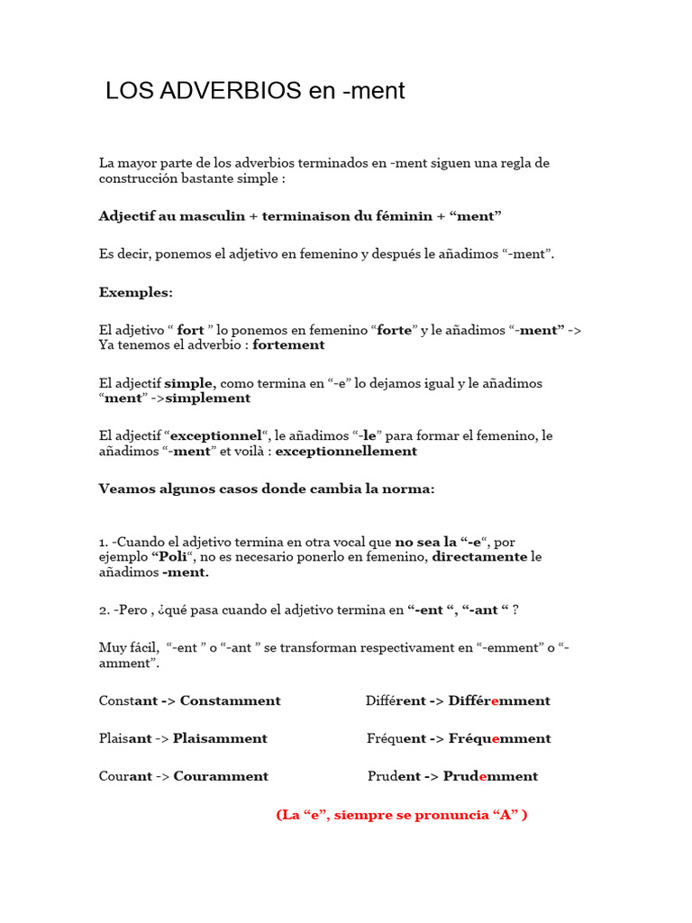 Adverbios en -ment en francés | PDF | Unidades Semánticas | Tipología ...
