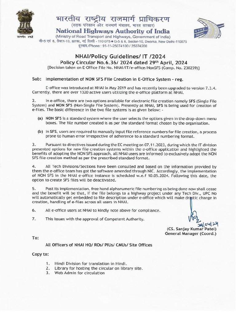 Policy Circular No. 6.36 NOS SFS FIle | PDF