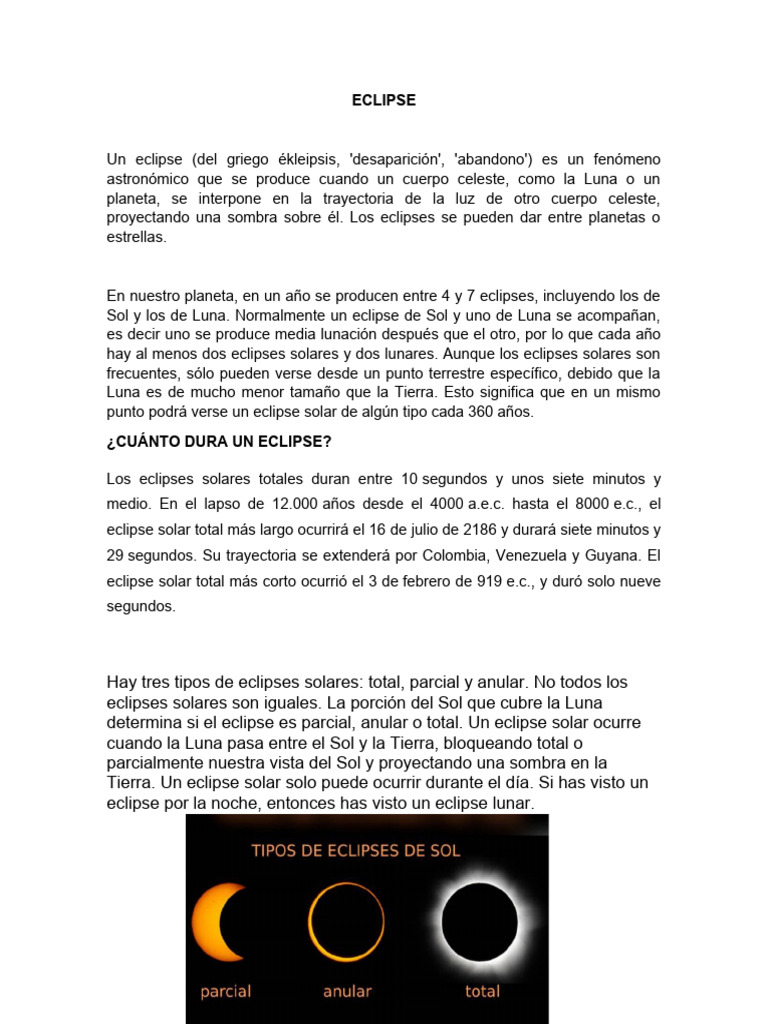 Tipos y Duración de Eclipses Solares | PDF | Eclipse | Eclipse solar