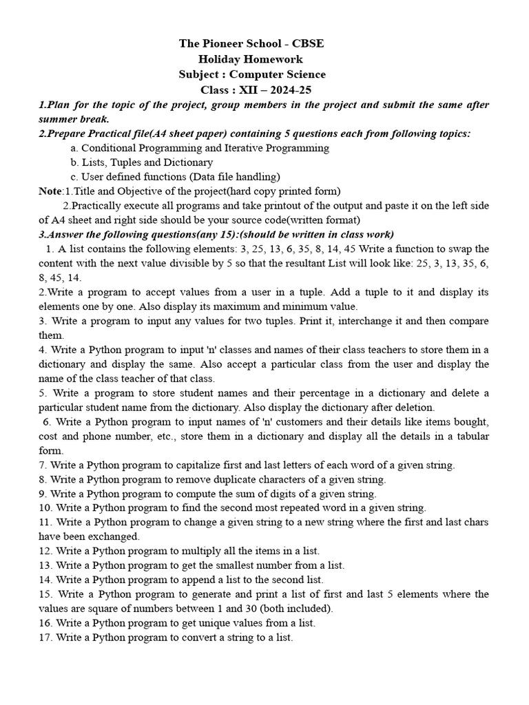 CBSE Class XII Computer Science Homework | PDF | Computer Program ...