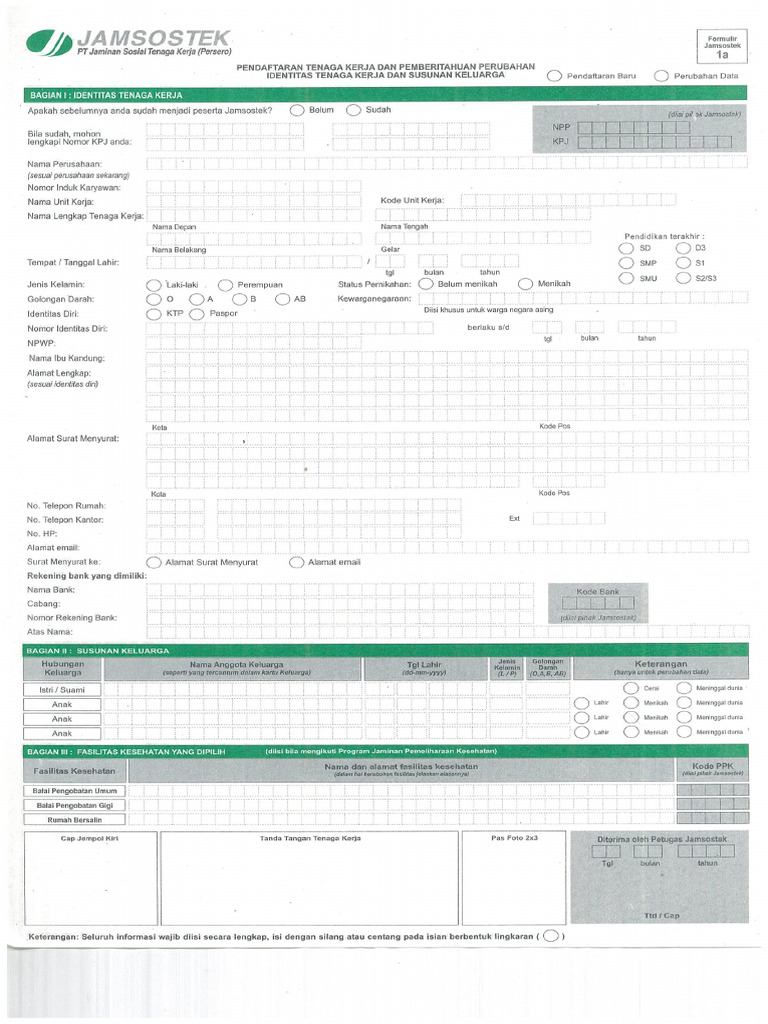 Form BPJS Ketenagakerjaan | PDF
