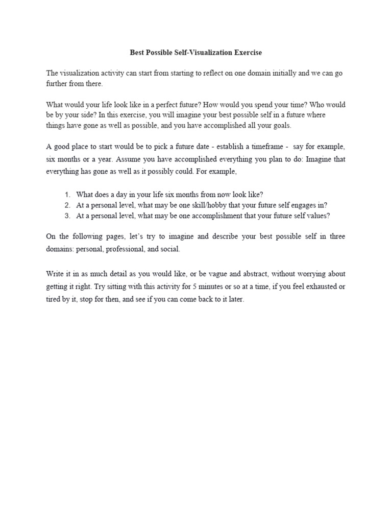 Best Possible Self Visualization Guide | PDF | Psychology ...