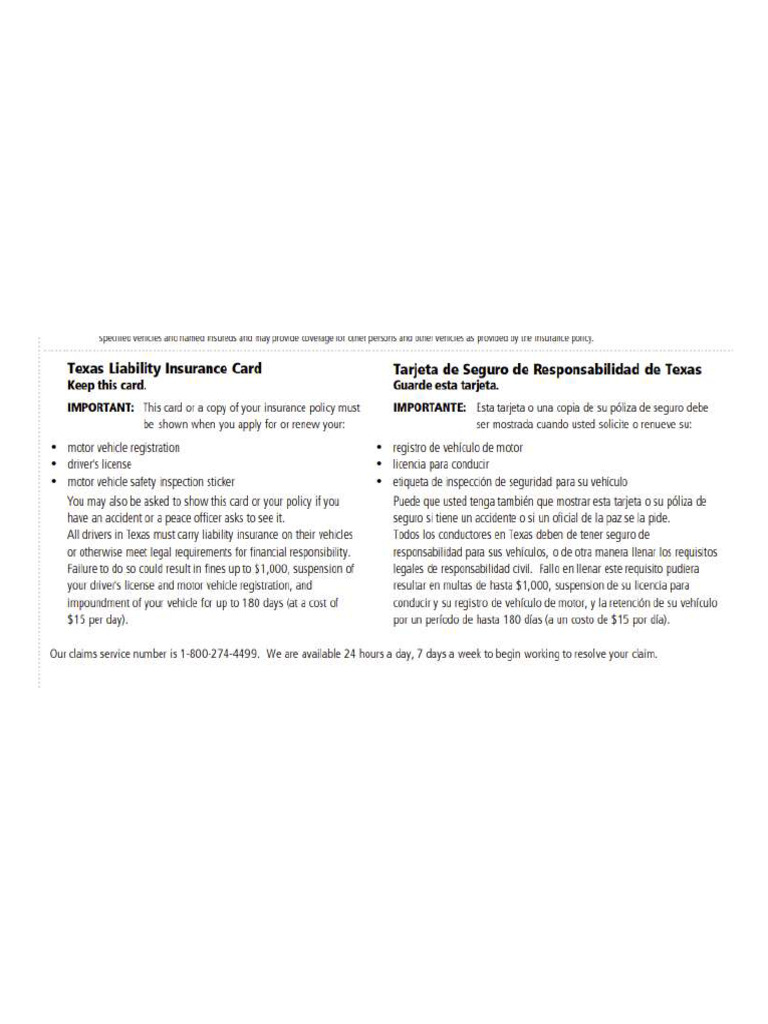 Texas Insurance Liability Auto Info | PDF