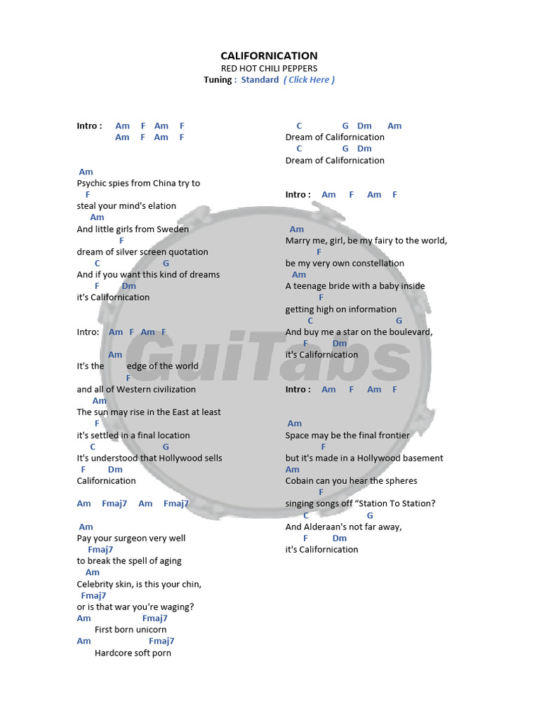 Californication - Lyrics & Chords | PDF | Albums | Music Industry