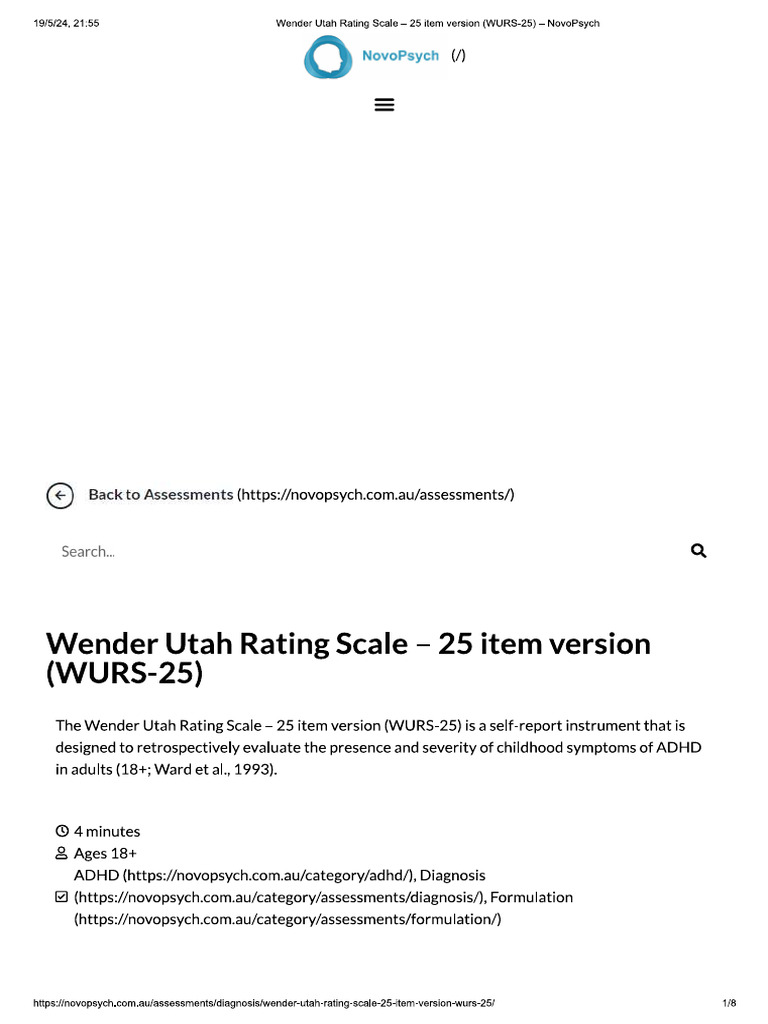 (WURS-25) Psychometric Properties | PDF