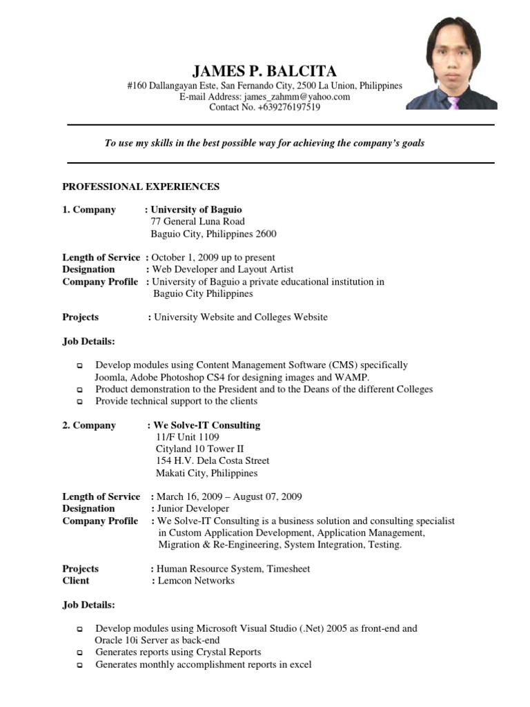 Resume Jamesbalcita | PDF | Computing | Software