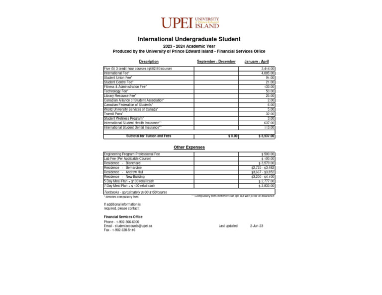 Undergrad Intl Tuition & Fees (Jan 2024 Start) | PDF | Academia ...