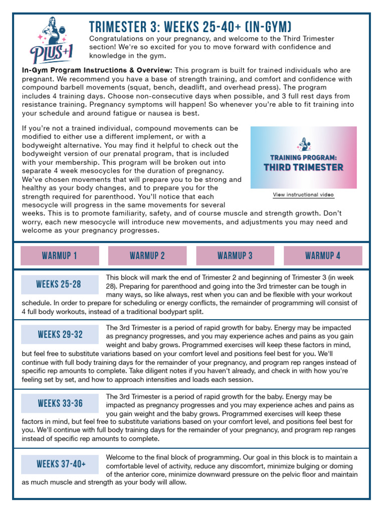 Prenatal Gym Program: Trimester 3 | PDF | Kettlebell | Abdomen