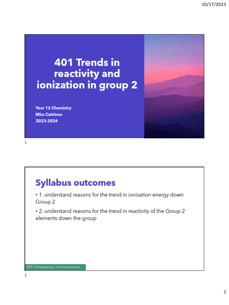 Group 2 Reactivity and Ionization Trends | PDF | Ionization | Physical ...