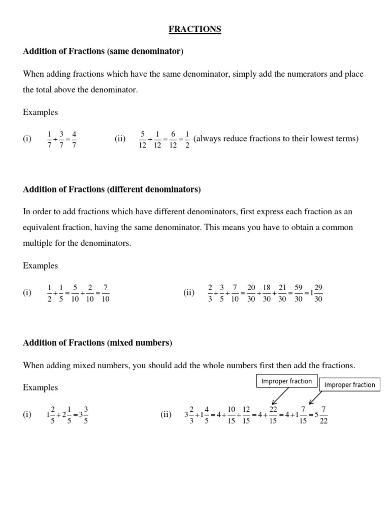 Fractions A Review of The Four Rules | PDF | Algebra | Mathematical ...