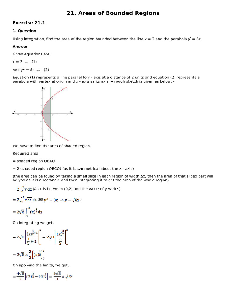 Chapter - 21. Areas of Bounded Regions | PDF | Area | Integral
