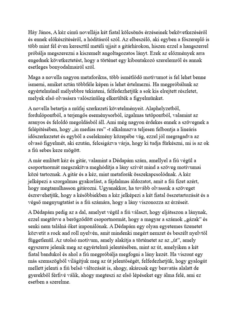 Háy János - A Kéz - Elemzés | PDF