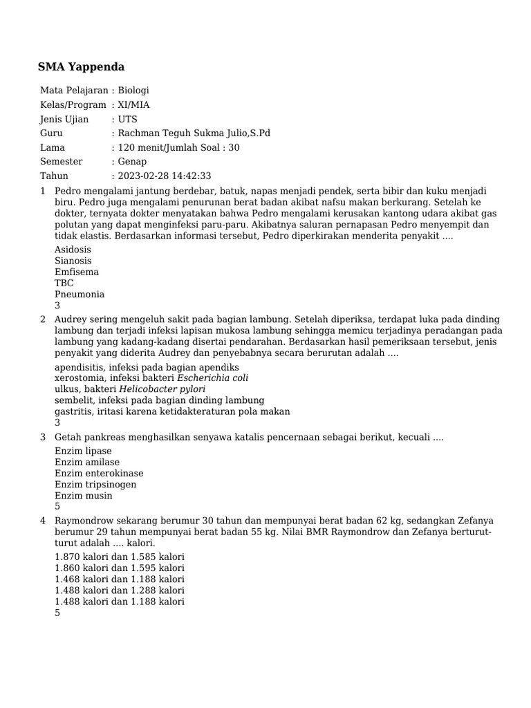 Soal PTS Biologi XI | PDF | Kajian Bahasa Asing | Kesehatan Holistik