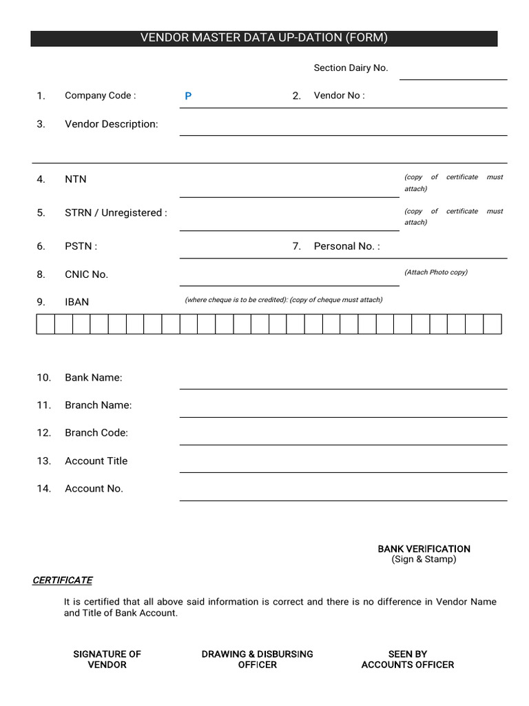 Vendor Master Data Update Form | PDF | Finance & Money Management