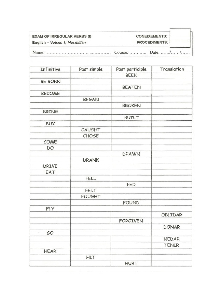 Verbos Irregulares 1eso Pdf