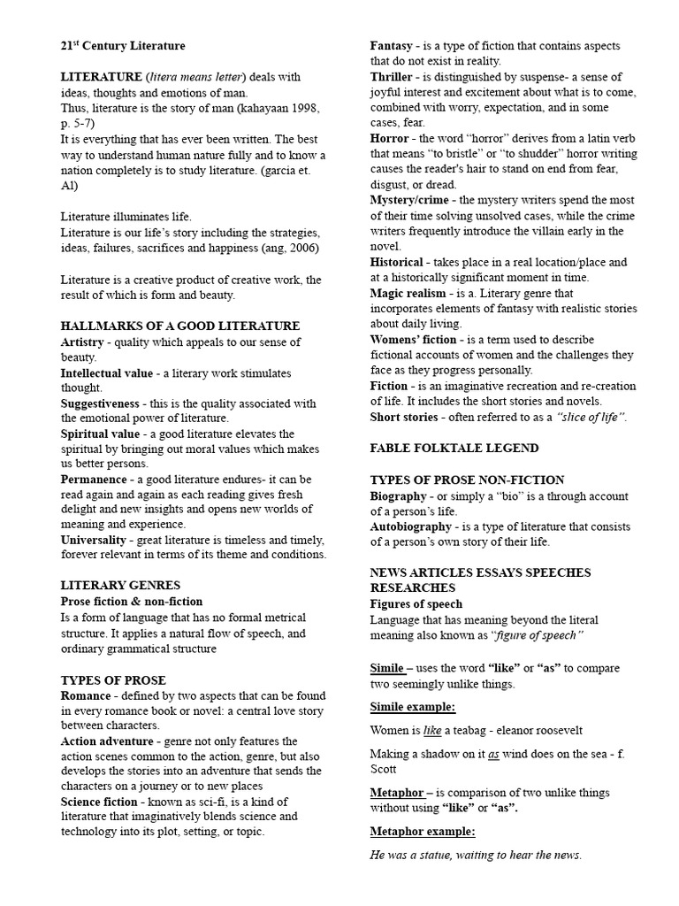 21st Century Literature - Reviewer | PDF | Tagalog Language | Comics