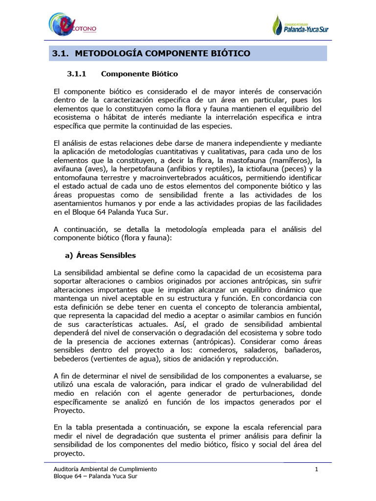 3.3 Metodología para La Descripción Del Componente Biótico | PDF | Entorno natural | Paisaje