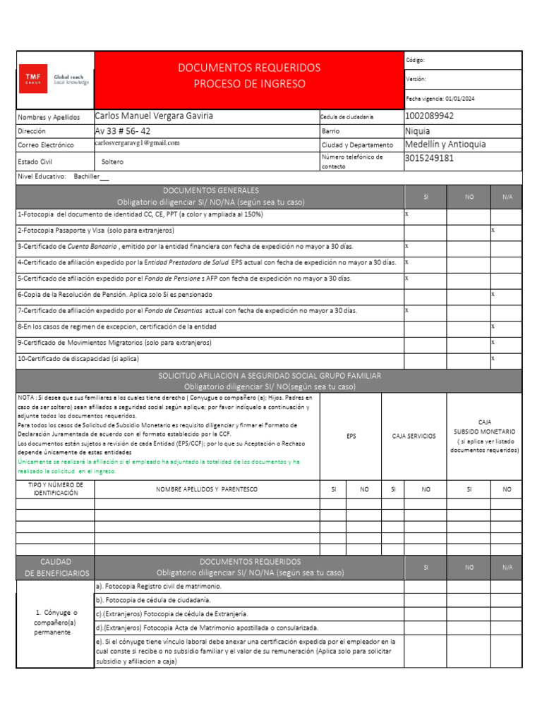 Formato Documentos Requeridos Firma | PDF | Documento de identidad ...