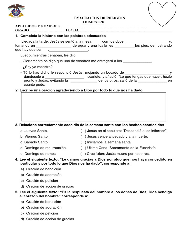 Examen de Religión | PDF | Oración | Jesús