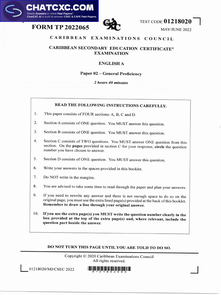 Csec English A p2 2022 | PDF