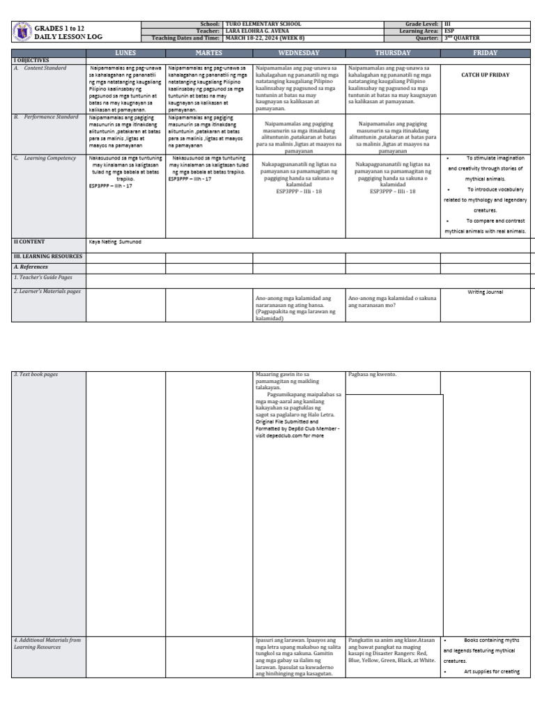 DLL - Esp 3 - Q3 - W8 | PDF