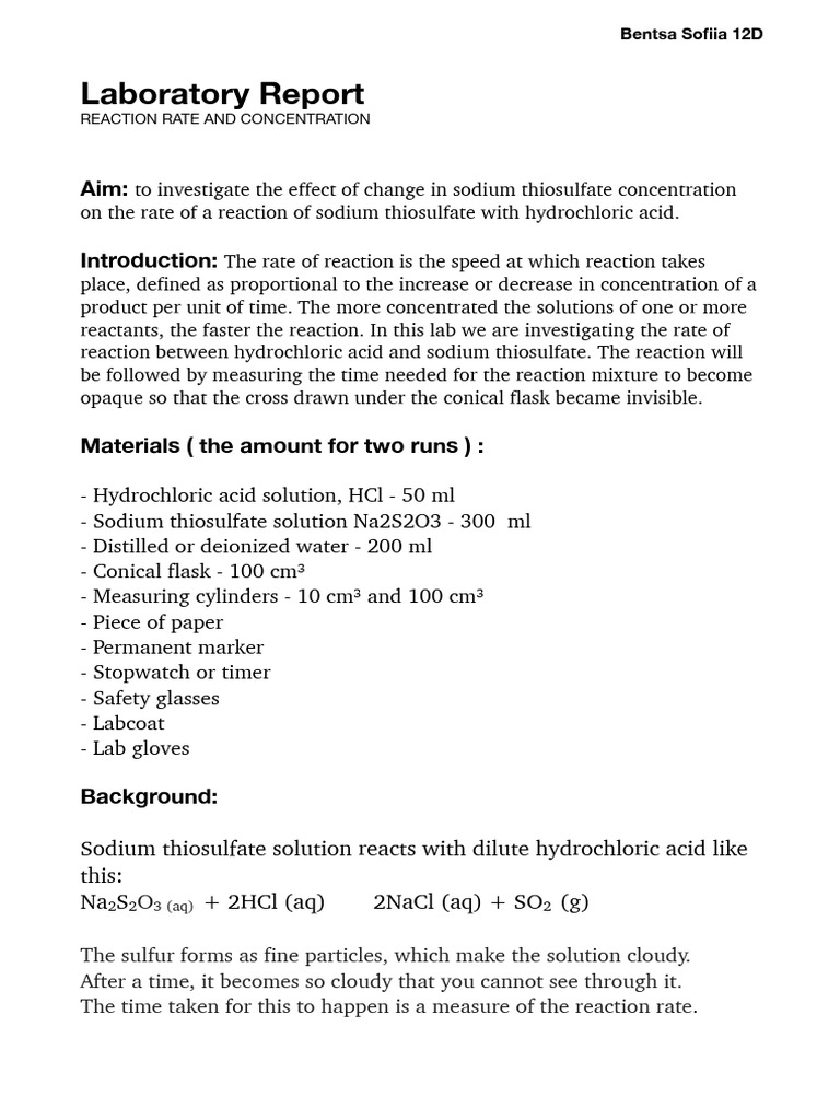 Chem. Lab 1 | PDF | Chemical Reactions | Reaction Rate