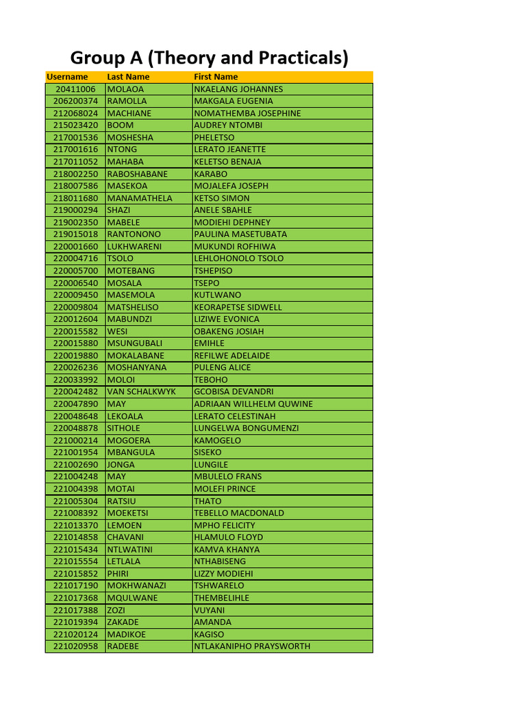 Electrical Engineering II EEN125A S1 2023 Namelist Groups.xls | PDF