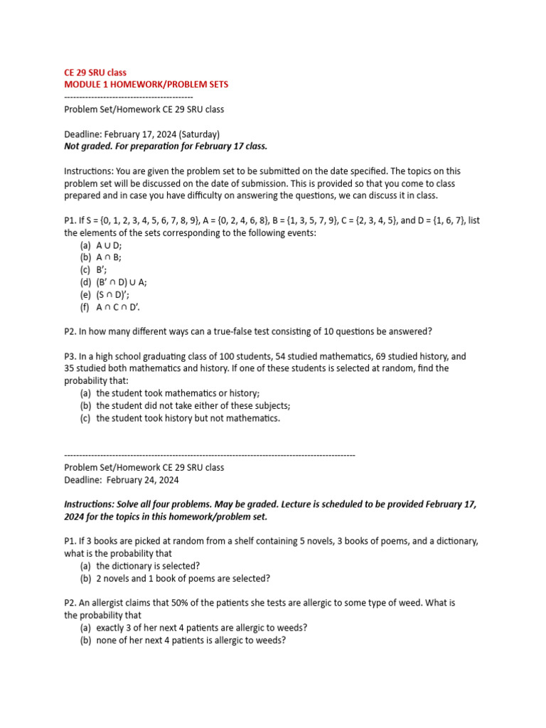 CE 29 SRU Class MODULE 1 Homework and Problem Sets | PDF | Rain