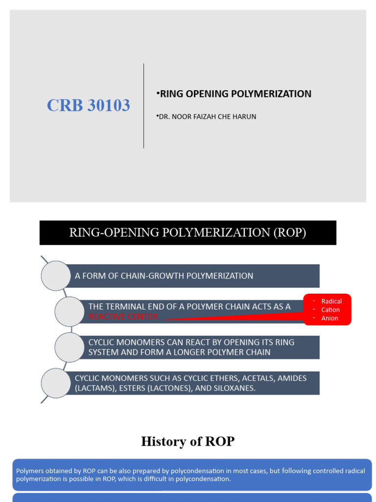 CRB30103 Ring Opening Polymerization | PDF | Polymerization | Organic Chemistry