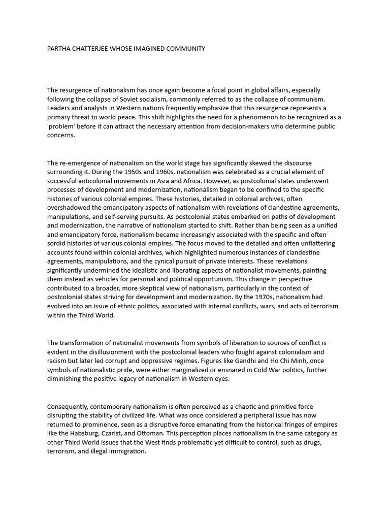 Partha Chatterjee Whose Imagined Community | PDF | Nationalism | Postcolonialism