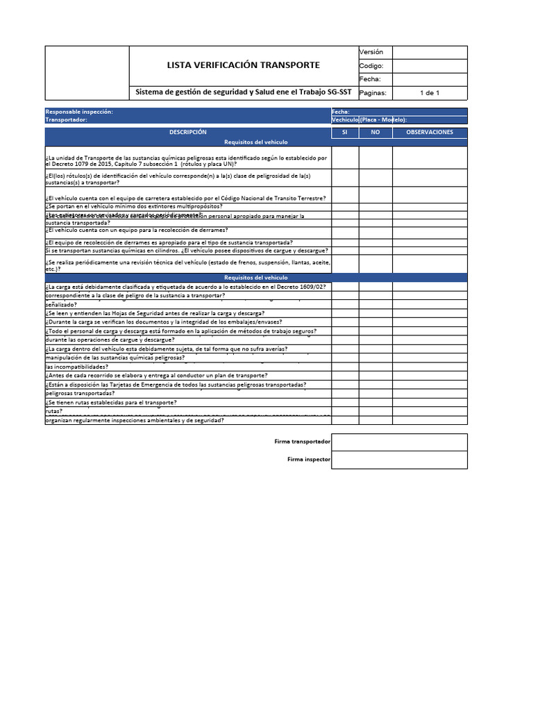 Lista de Verificación de Transporte | PDF