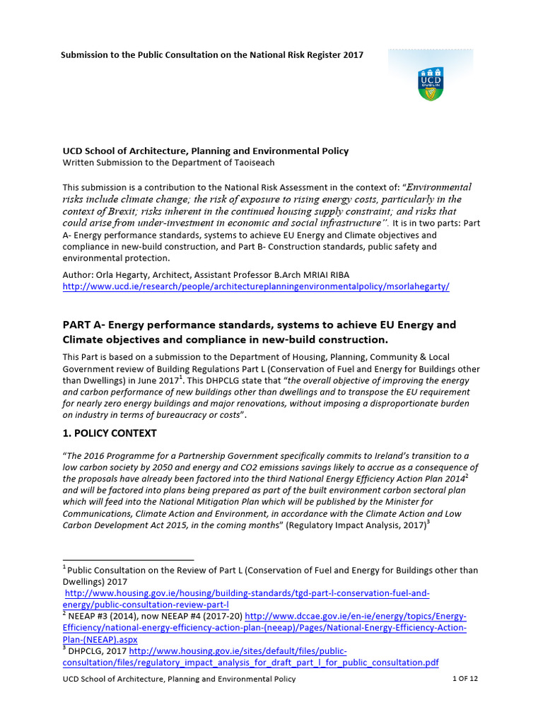 Public Consultation Submission National Risk Register, 2017 | PDF ...