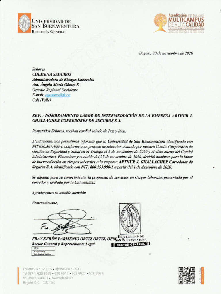 Carta A La ARL Colmena | PDF