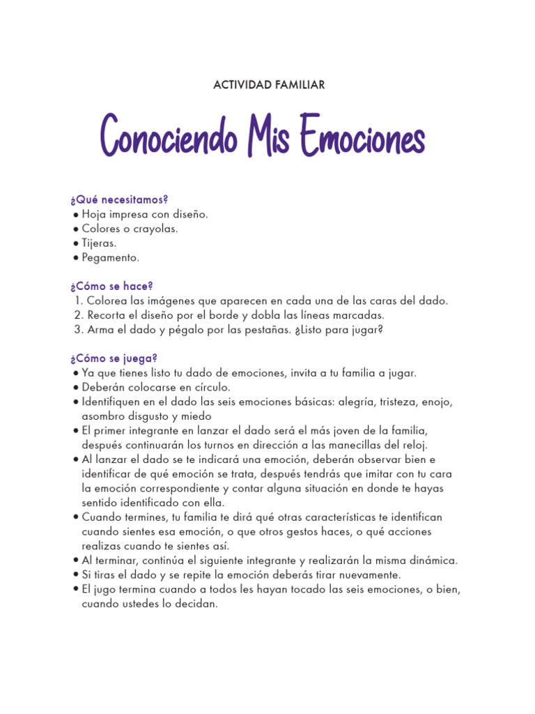 Dado de emociones para familias | PDF | Las emociones | Sicología