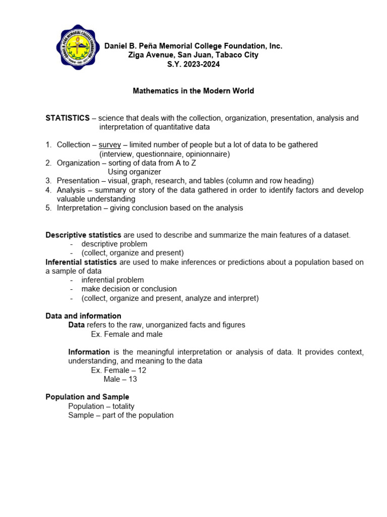 Module in Mathematics in The Modern World | PDF | Statistics | Data