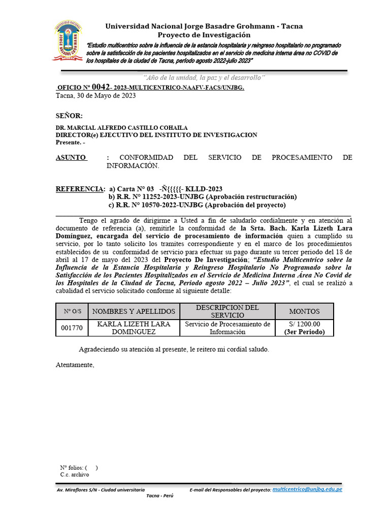 Oficio #02 - 3erconformidad-Bach. Karla Lizeth Lara Dominguez-Desde 18 Abril - Mayo . | PDF