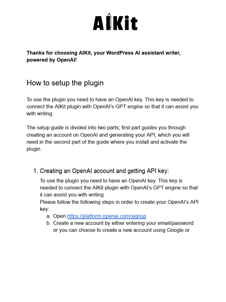 AIKit - How To Setup & Use Plugin | PDF | Word Press | Computing