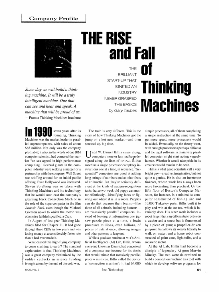 The Rise and Fall of Thinking Machines 1995 | PDF | Supercomputer ...