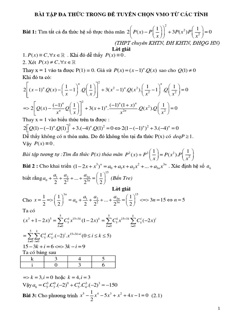 Bai Tap Da Thuc Trong de Tuyen Chon Vmo | PDF