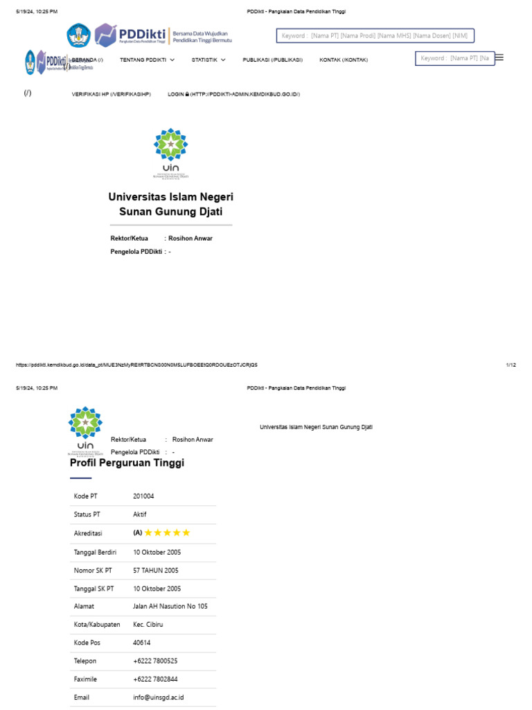 PDDikti - Pangkalan Data Pendidikan Tinggi UIN Bandung | PDF