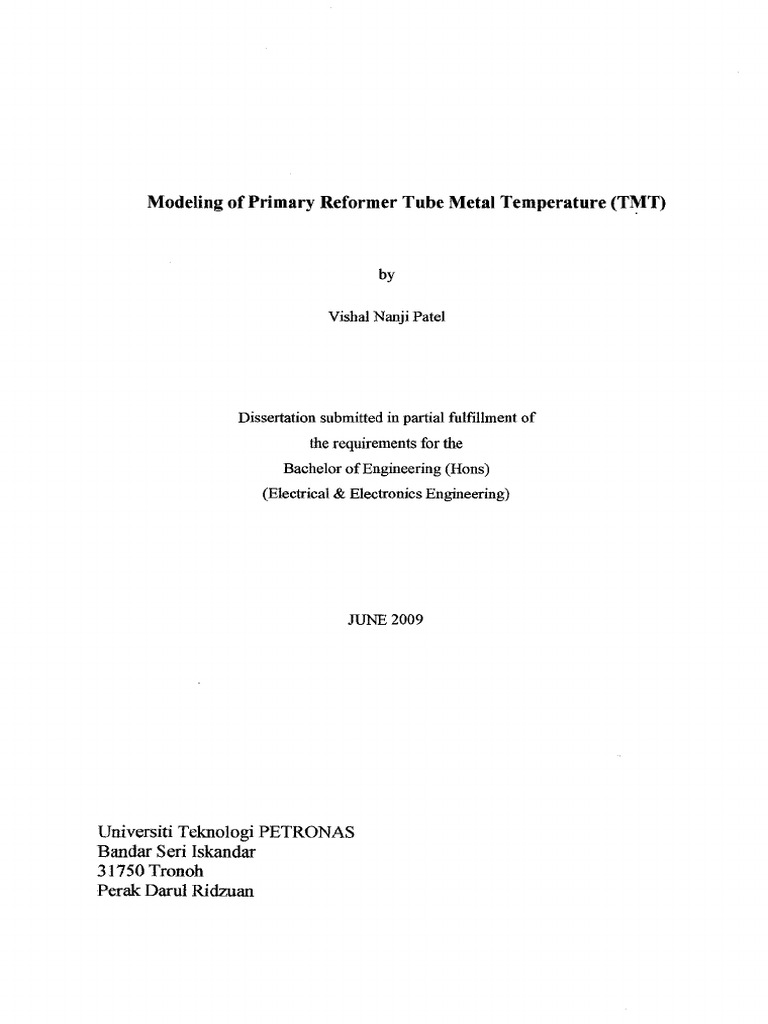 2009 - Modelling of Primary Reformer Tube Metal Temperature (TMT) | PDF ...