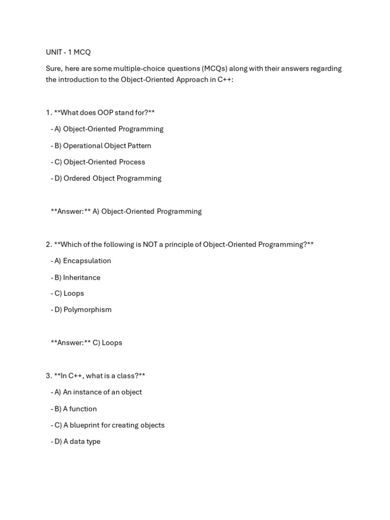 Unit 1-5 MCQ Opps | Download Free PDF | Inheritance (Object Oriented Programming) | Class ...