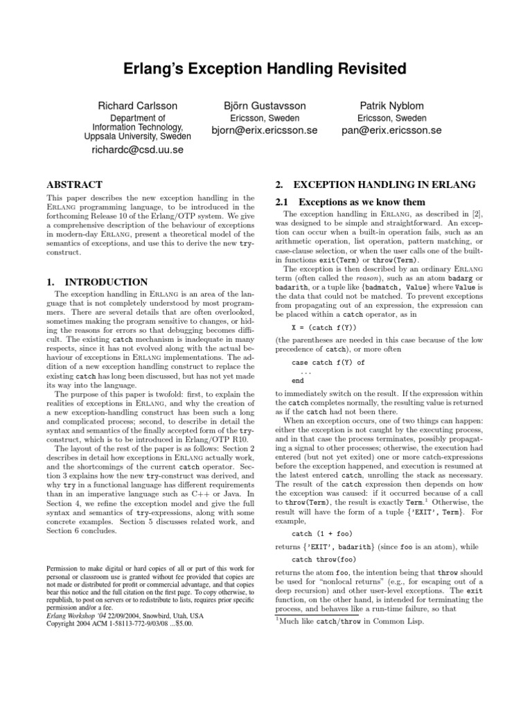 Erlangs Exception Handling Revisited Pdf Control Flow Subroutine